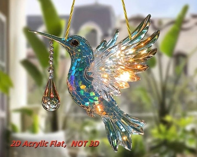 SUNCATCHER- Vibrant Hummingbird Stained Glass Style Suncatcher Hanging ...