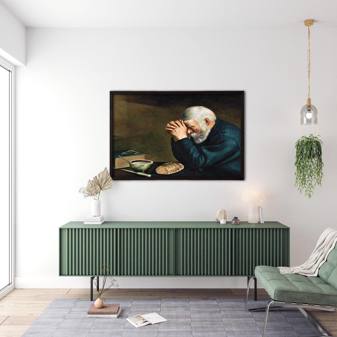 Grace by Eric Enstrom ,man Praying Over Bread Canvas Art, Vintage ...