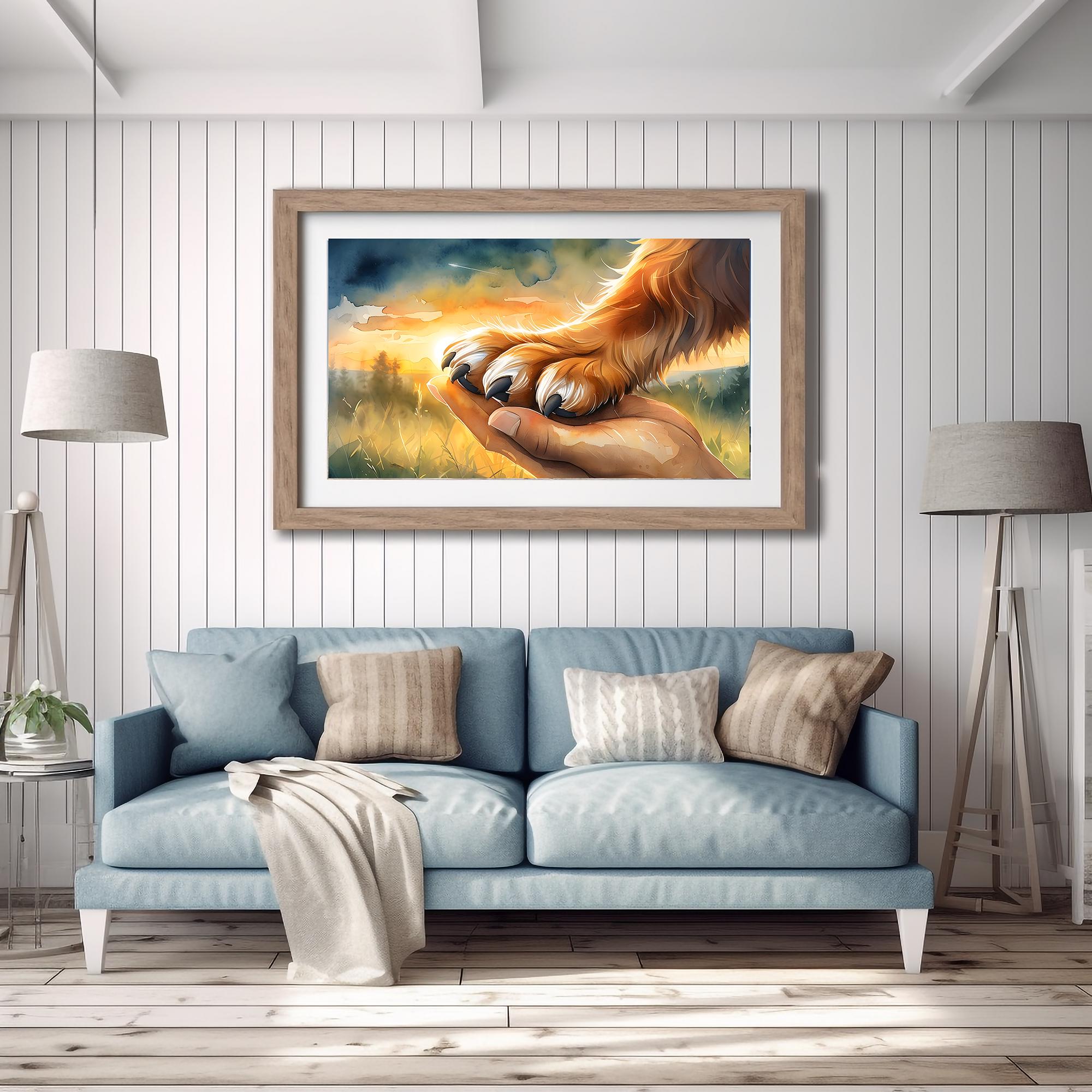Watercolor Dog Paw Print Art Hand Holding Paw Sunset Landscape Pet Loss ...