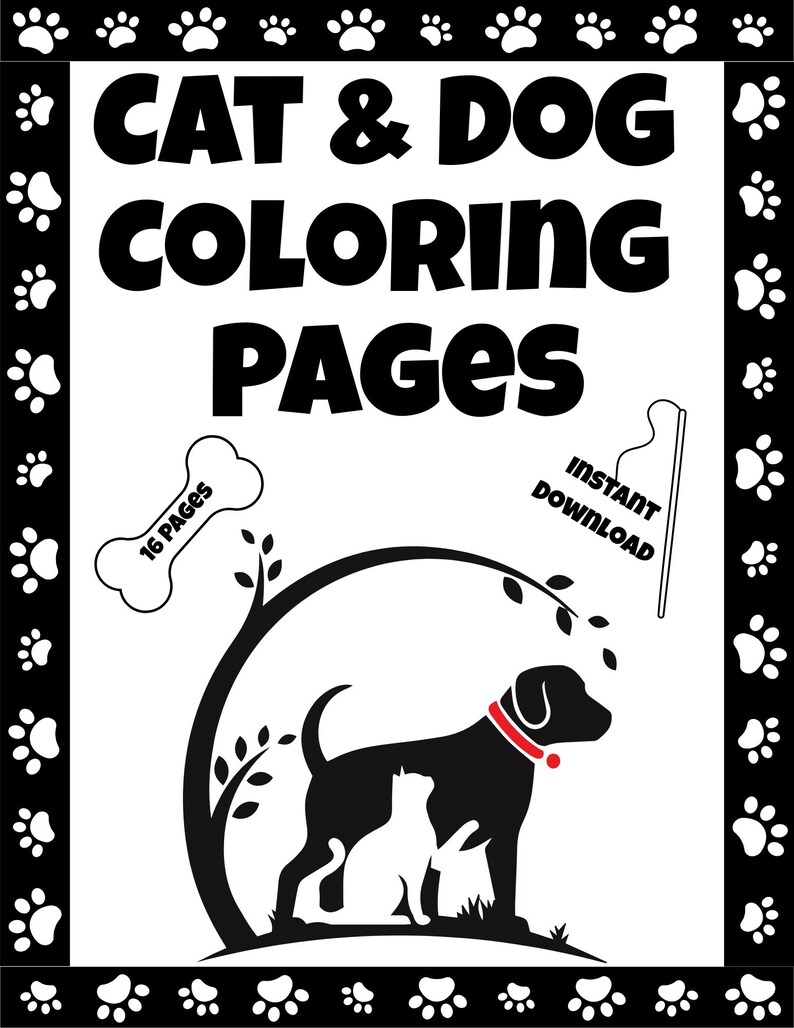 Printable Cat & Dog Coloring Pages for Kids Digital Pet Art Animal ...