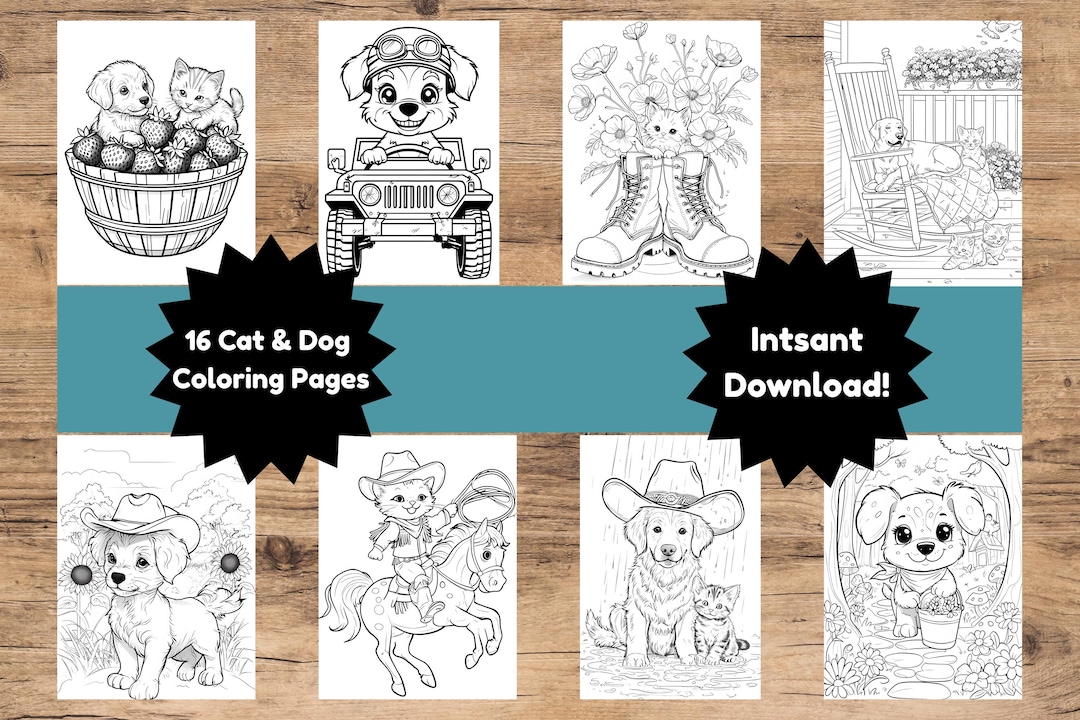 Printable Cat & Dog Coloring Pages for Kids Digital Pet Art Animal ...