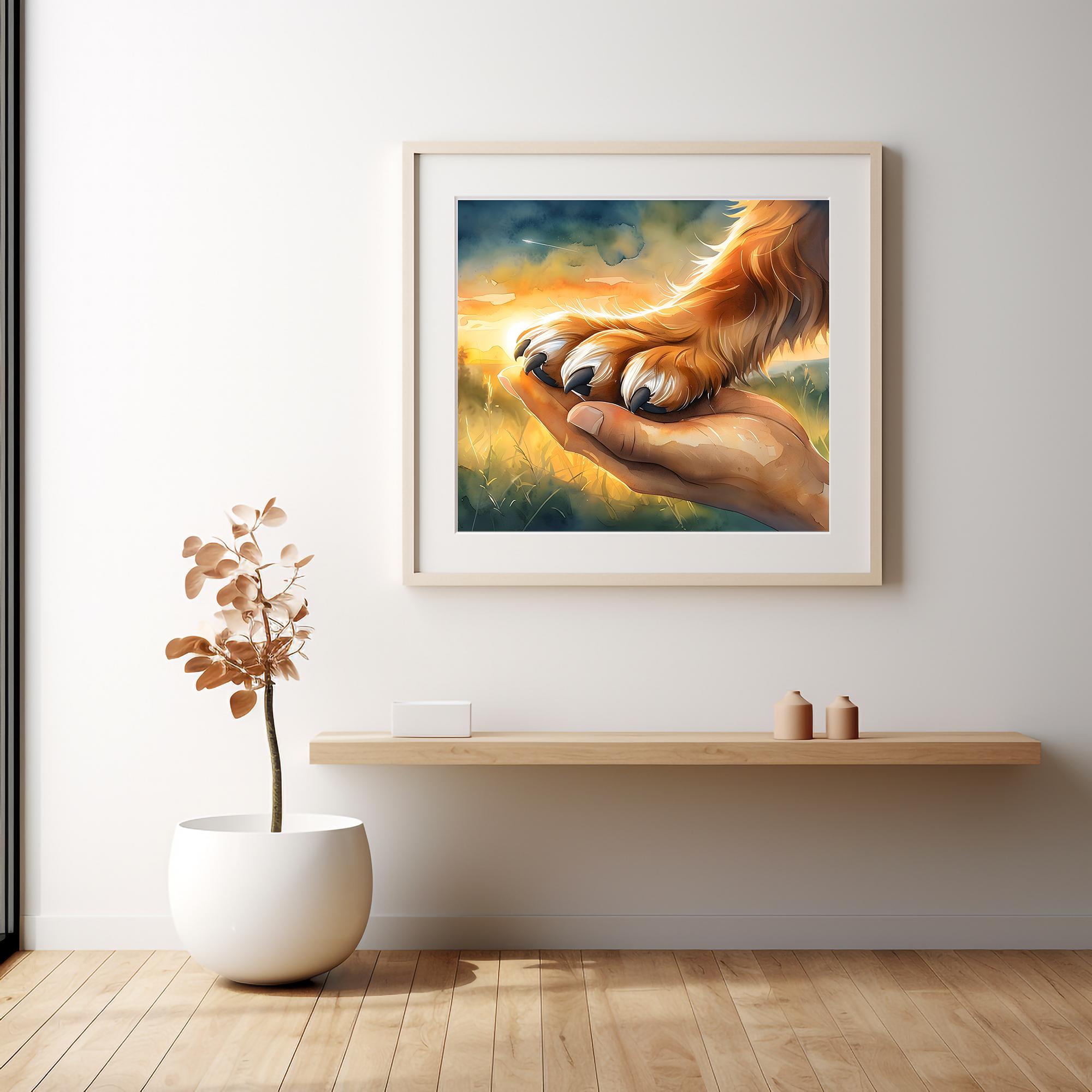 Watercolor Dog Paw Print Art Hand Holding Paw Sunset Landscape Pet Loss ...
