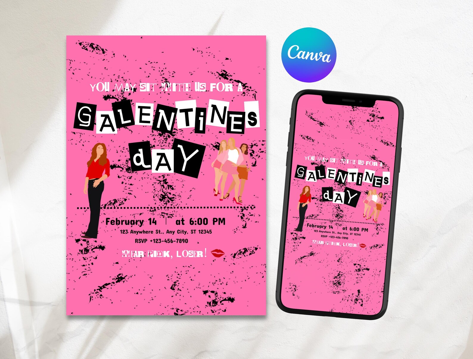 Editable E-invitations Burn Book Galentine's Day Invite Canva Template ...