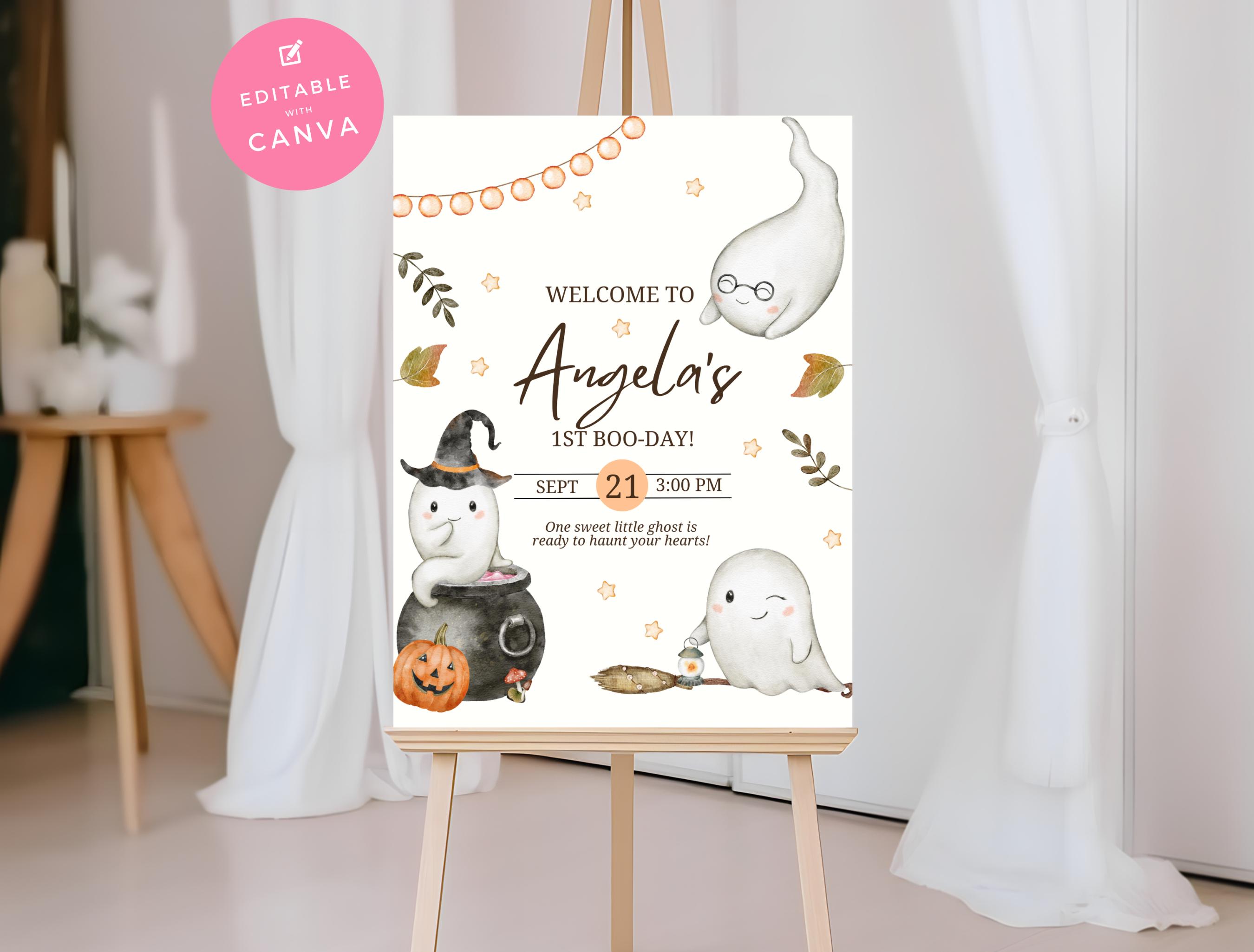 Boo Day Welcome Sign First Birthday Greeting Poster for Kids Halloween ...