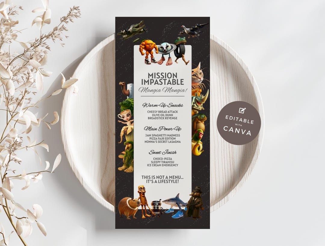 Italian Brainrot Menu Template Funny Viral Meme for Kids Birthday Party ...