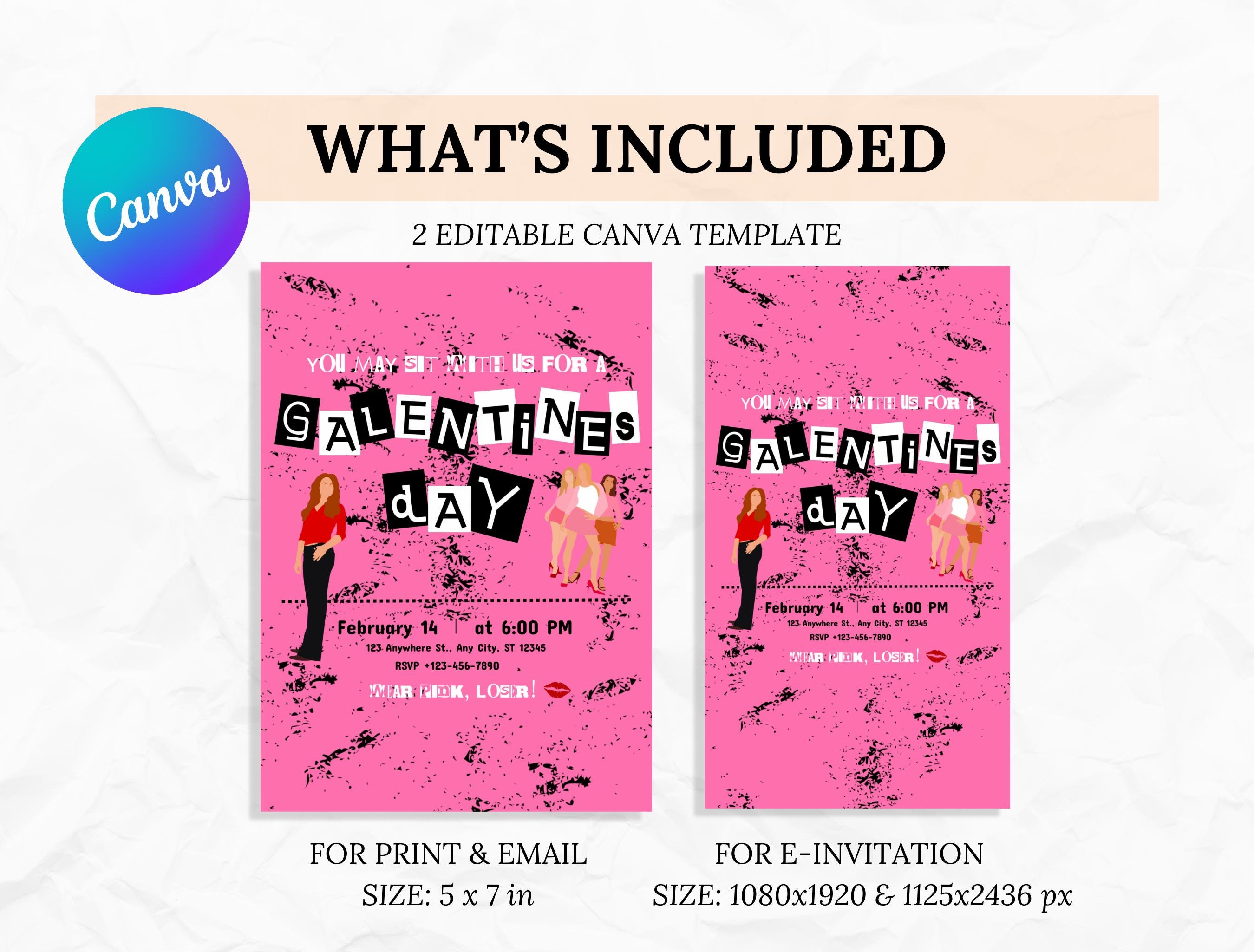 Editable E-invitations Burn Book Galentine's Day Invite Canva Template ...