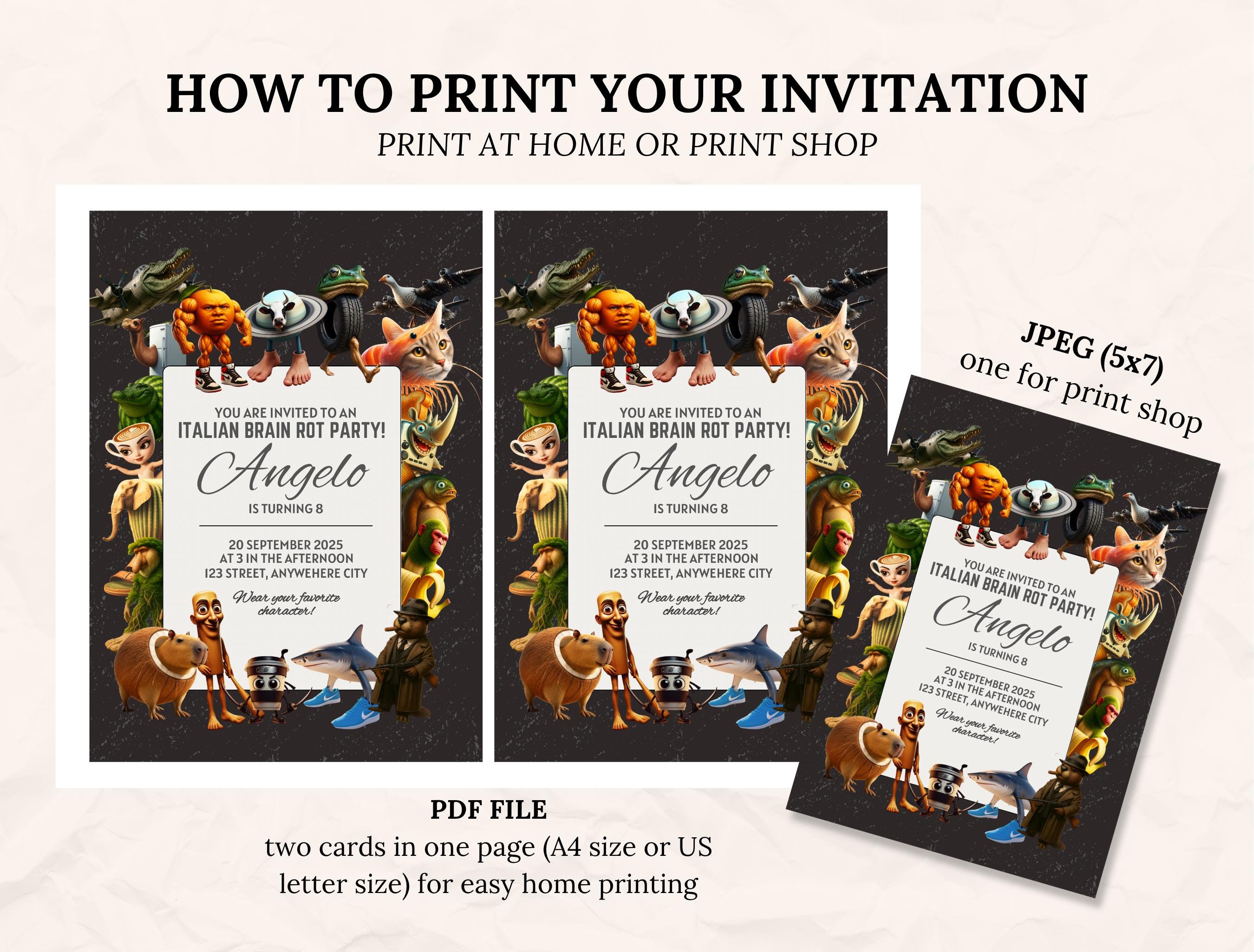 Italian Brainrot Meme Birthday Invitation Funny Viral Digital Invite ...