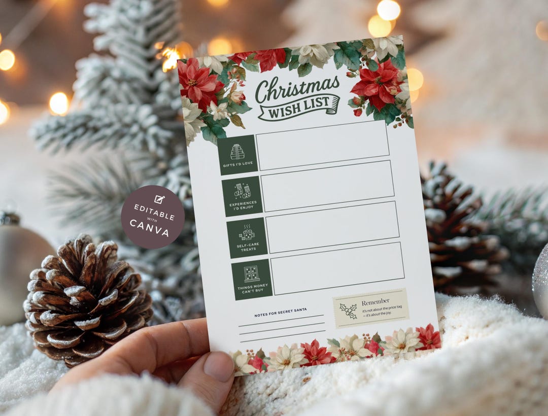Christmas Wishlist Green Printable Adult Gift List Editable Letter to ...