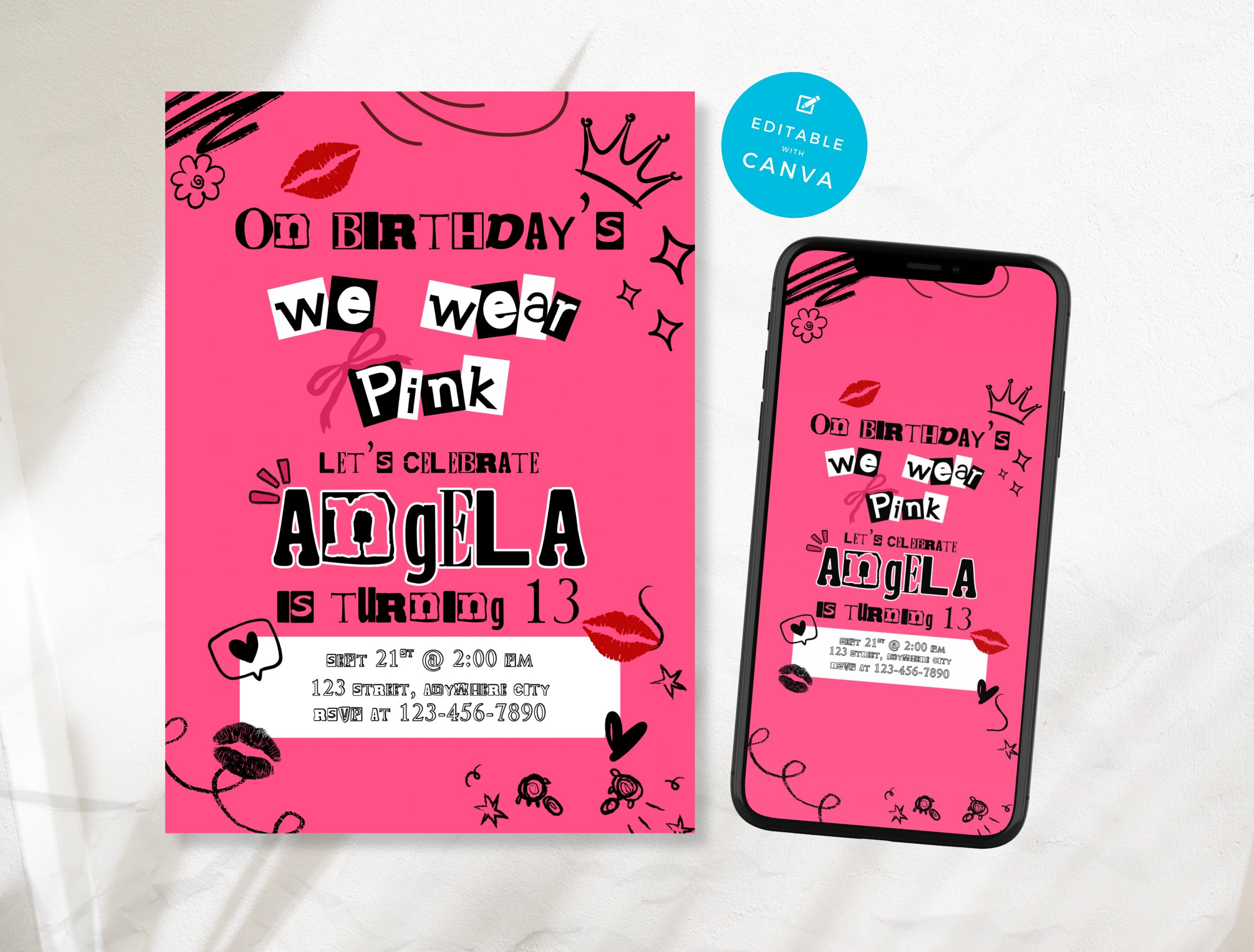 Burn Book Invitation Editable Canva Template 13th Birthday Party Theme ...