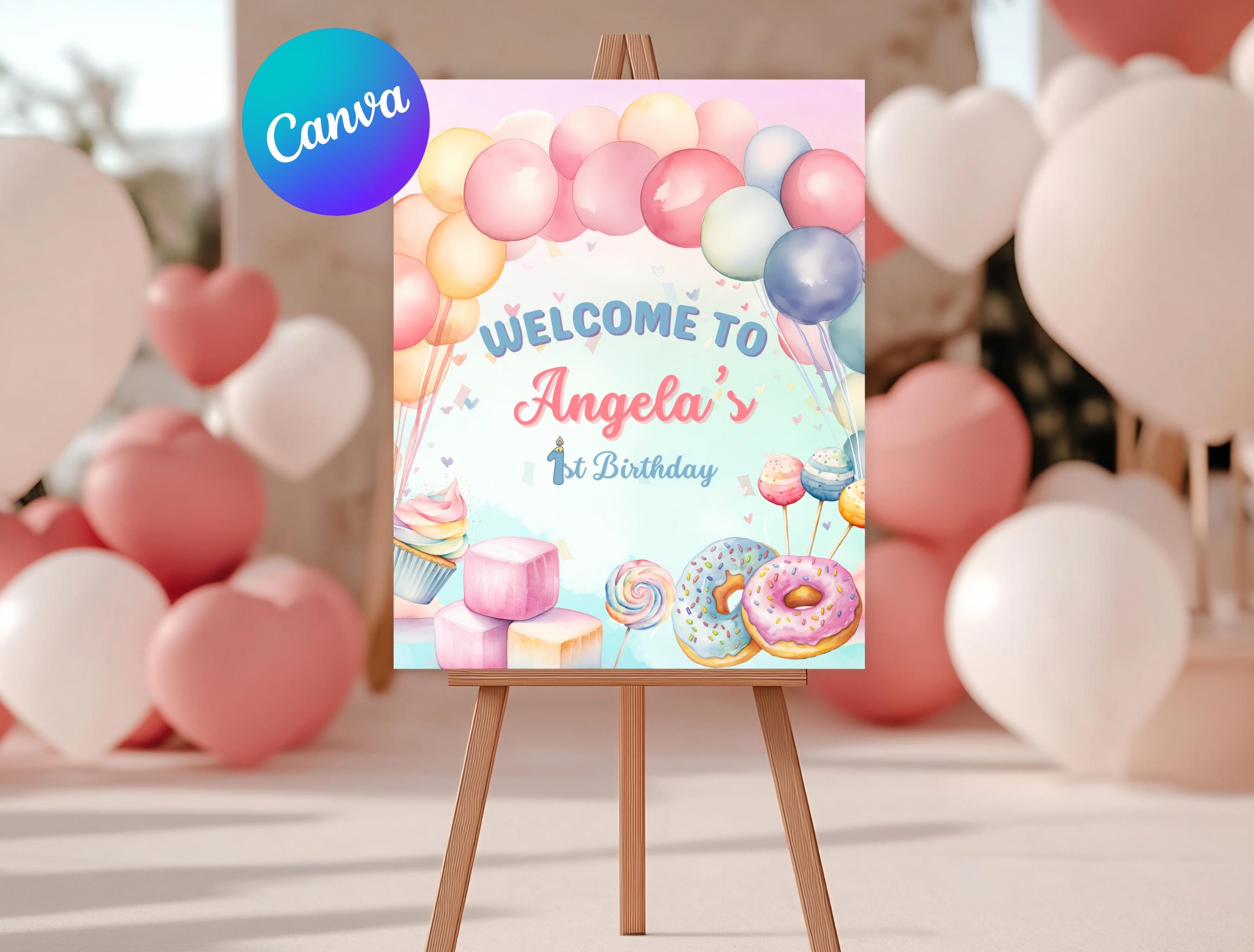 Candyland First Birthday Welcome Sign Board Editable Canve Template ...