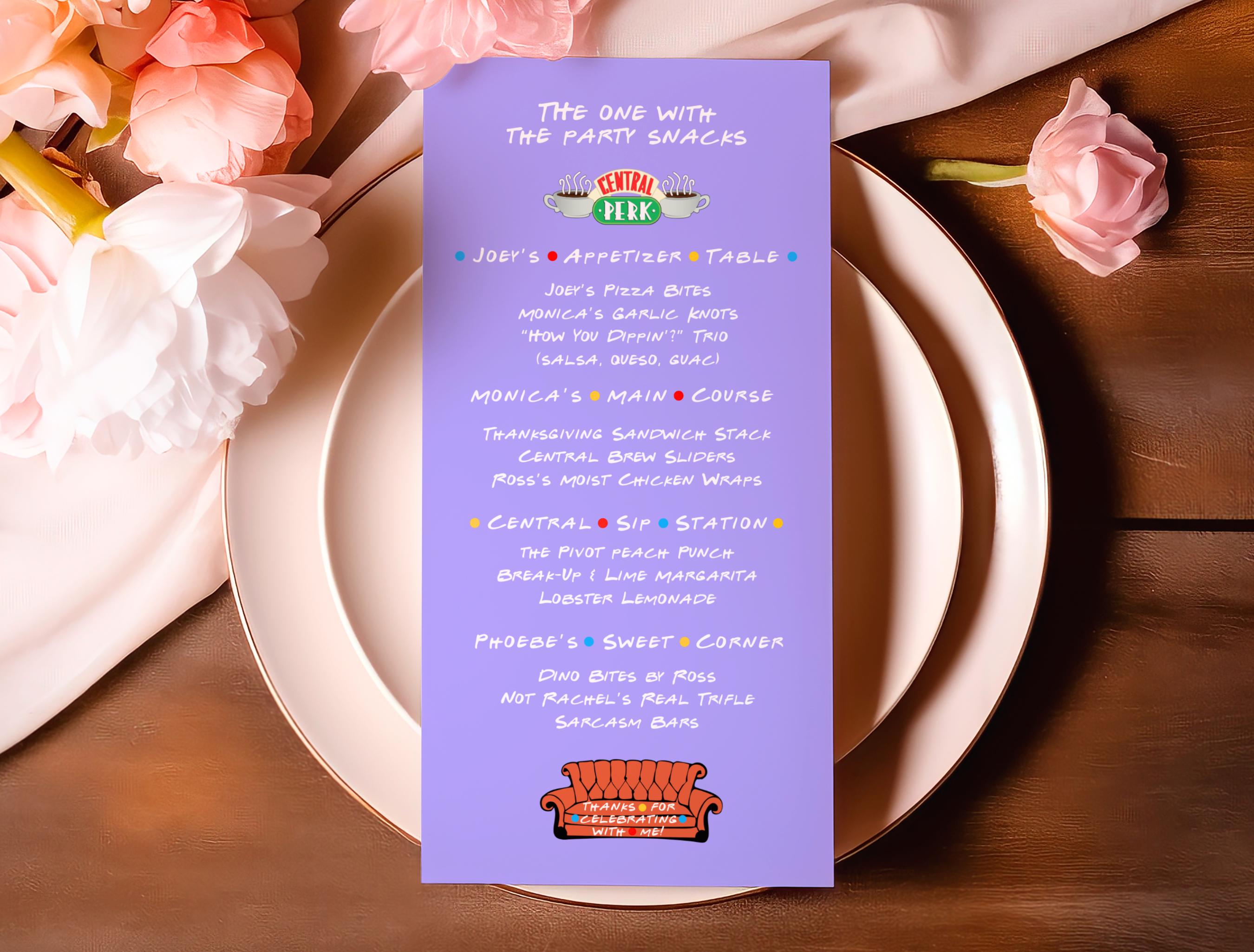 Friends Menu Card Food Editable Canva Template 90s Sitcom Inspired ...