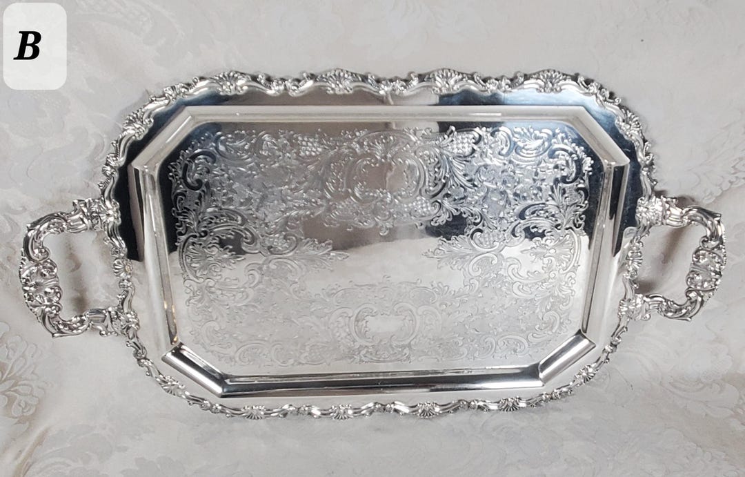 Elegant Sheffield Reproduction Silver Plate Serving Tray Ornate Handles ...