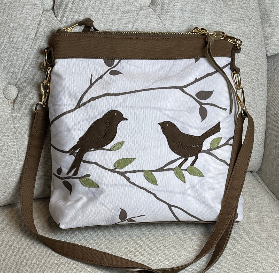 Bird Tote, Appliqued Birds Handbag, Nature Bag, Handmade Messenger ...