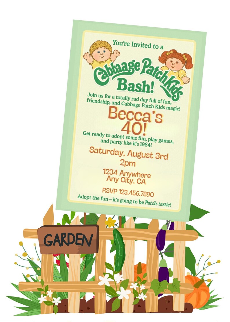 Editable Cabbage Patch Kids Birthday Invitation Template, Printable 80s ...
