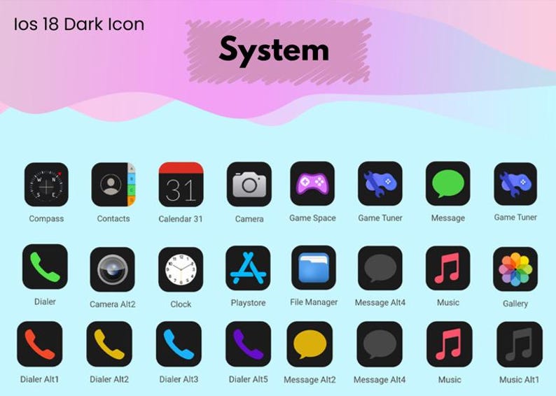 Ios 18 Dark Icons Pack – 2470 Aesthetic Icons + 25 Exclusive Wallpapers ...