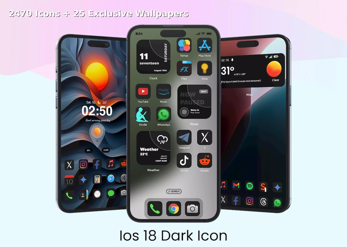 Ios 18 Dark Icons Pack – 2470 Aesthetic Icons + 25 Exclusive Wallpapers ...