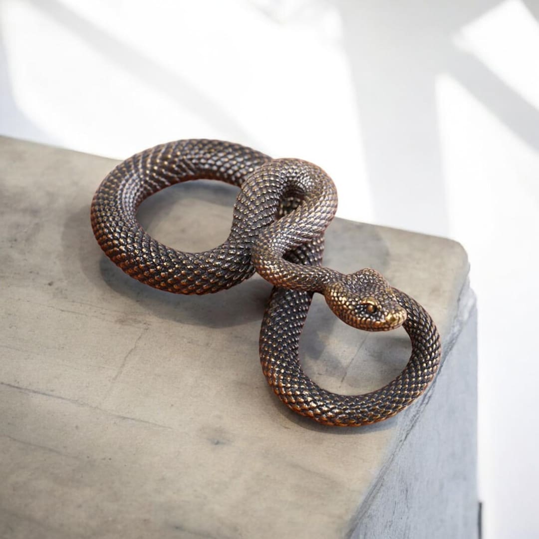 Antique Brass Snake Keychain Pendant - Coil Ghost Snake Key Ring ...