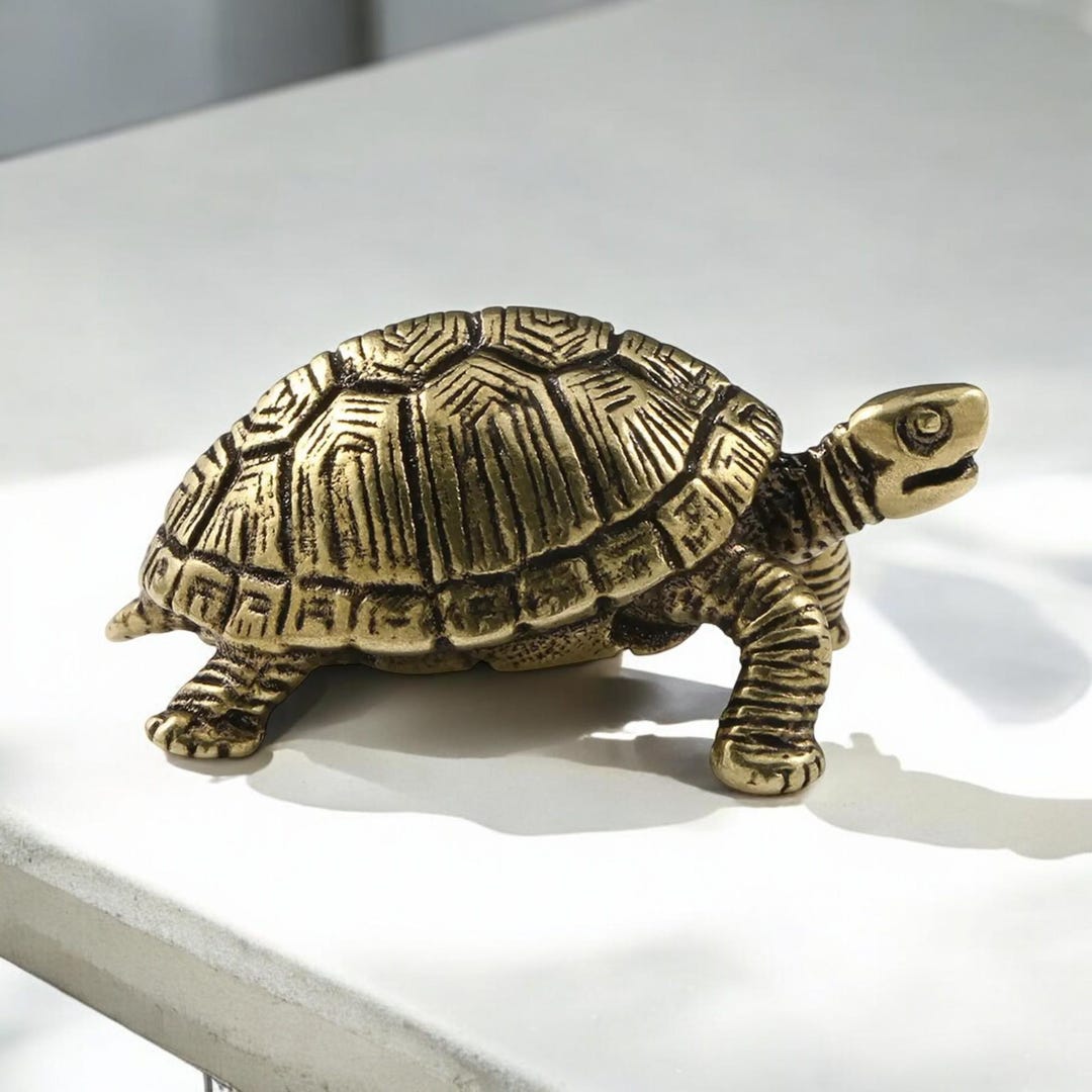 Brass Tortoise Figurine, Solid Brass Casting, Vintage Style Reptile ...