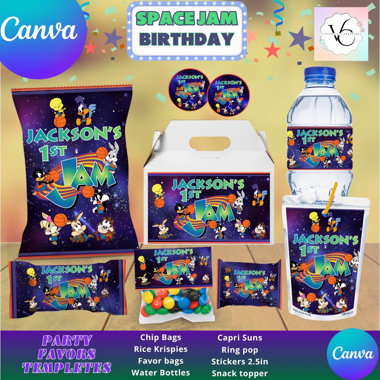 Space Jam 8 Party Favors: Chips, Water, Juice and More. Editable in ...
