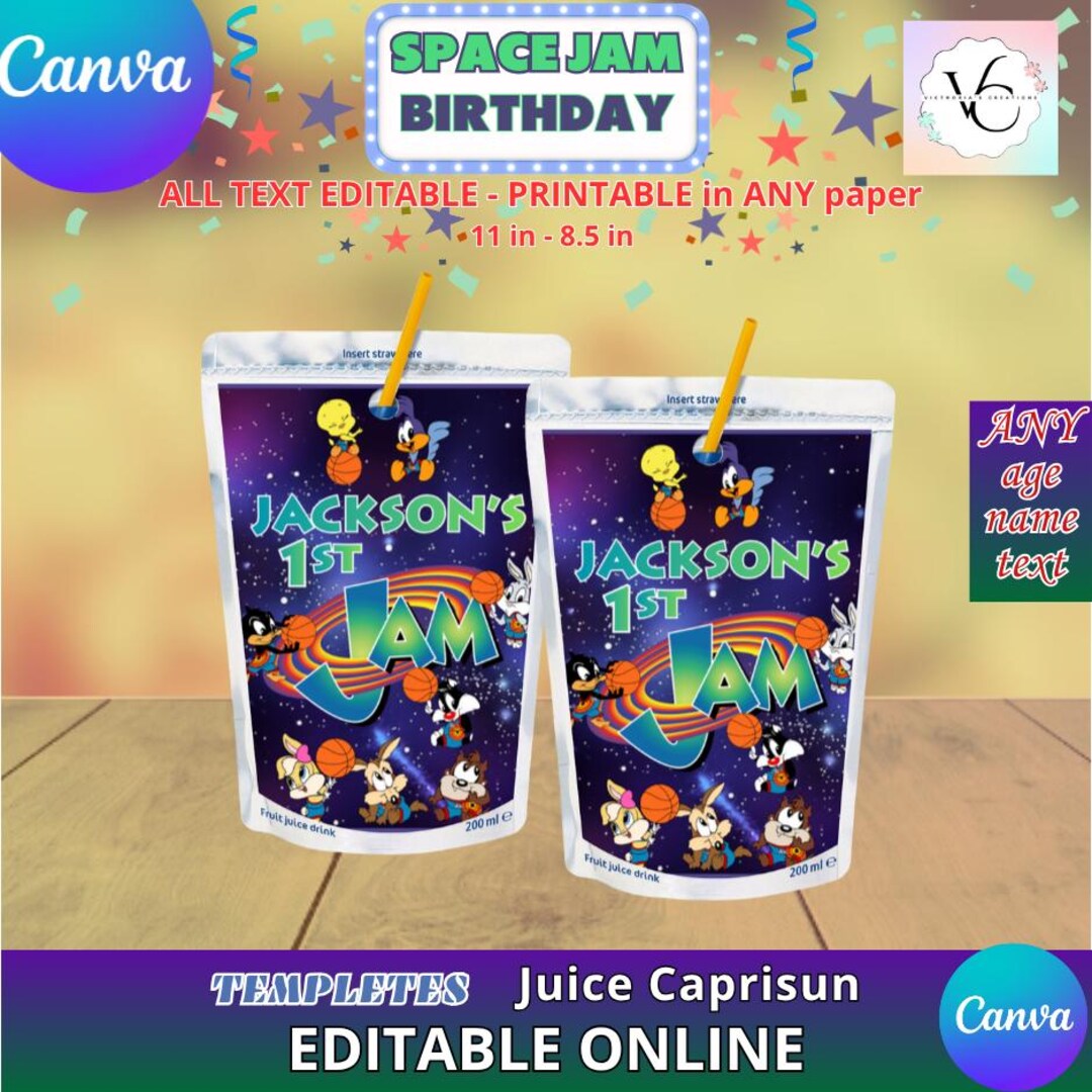 Space Jam - Juice Labels Template, Capri Sun EDIT Yourself in CANVA. - Etsy