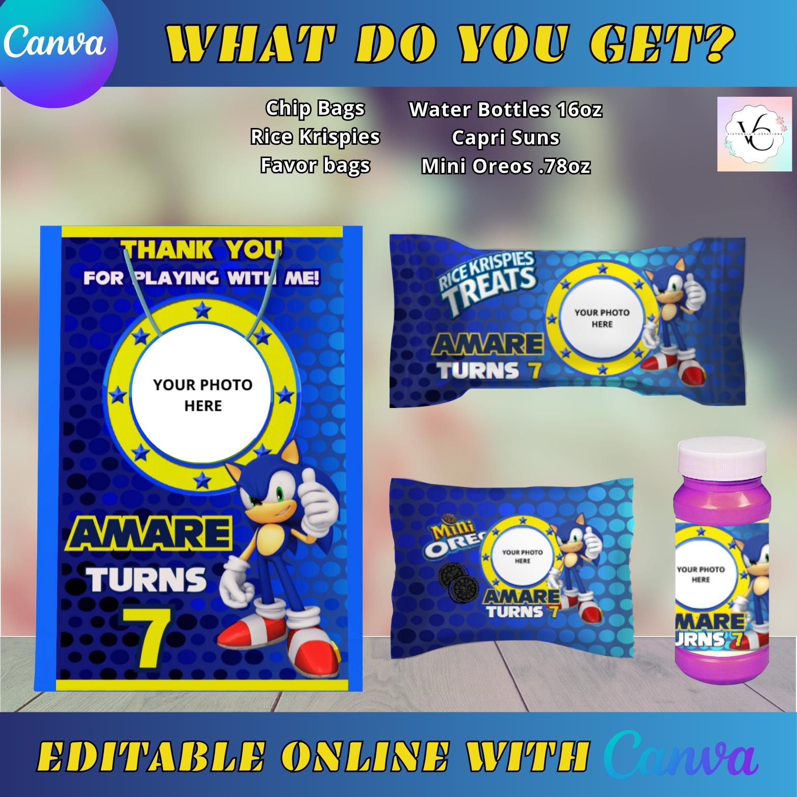 Party Labels - Sonic With Photo - 8 Party Favor Labels - Digital ...