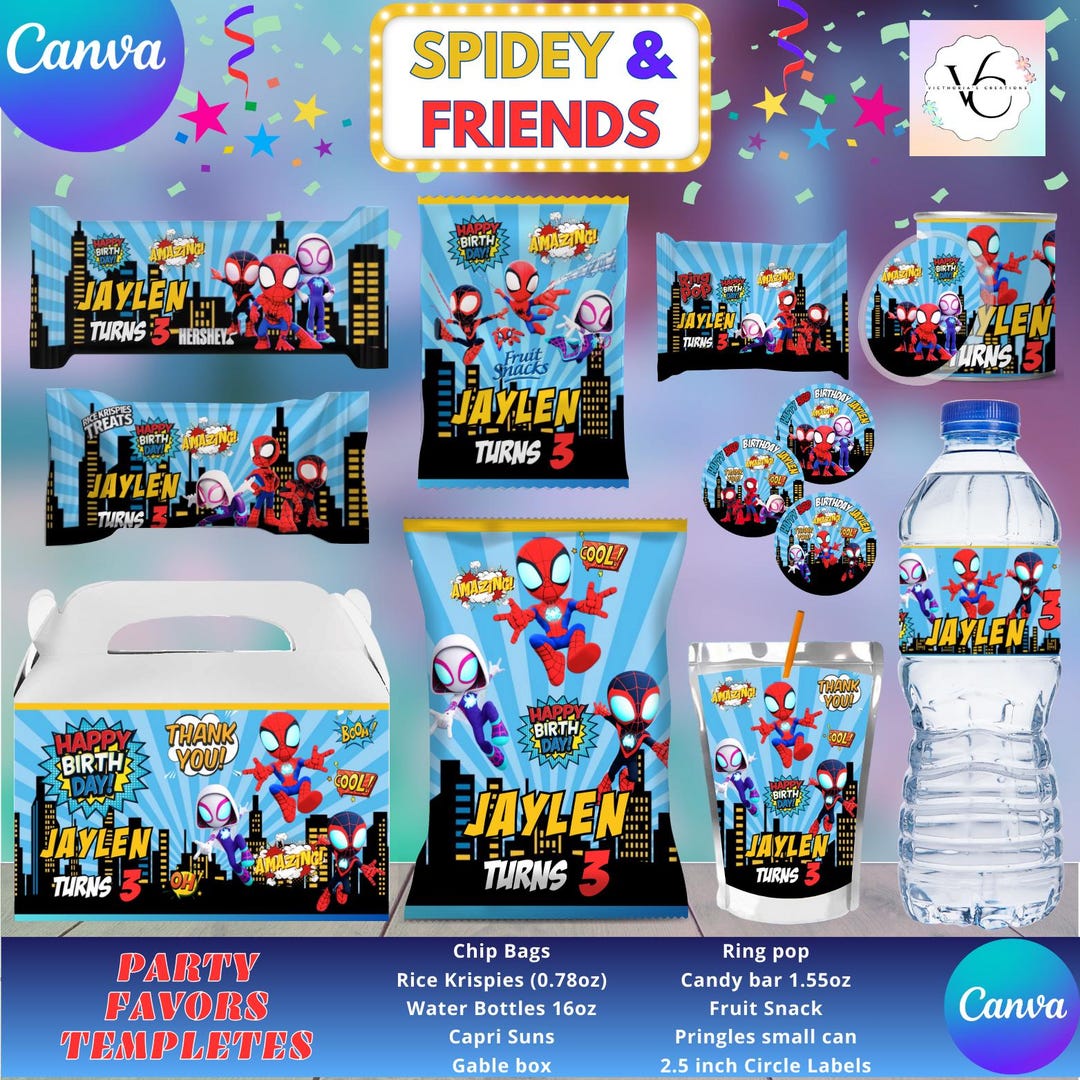 Party Labels - Spidey and Friends - 10 Party Favor Labels - Digital ...
