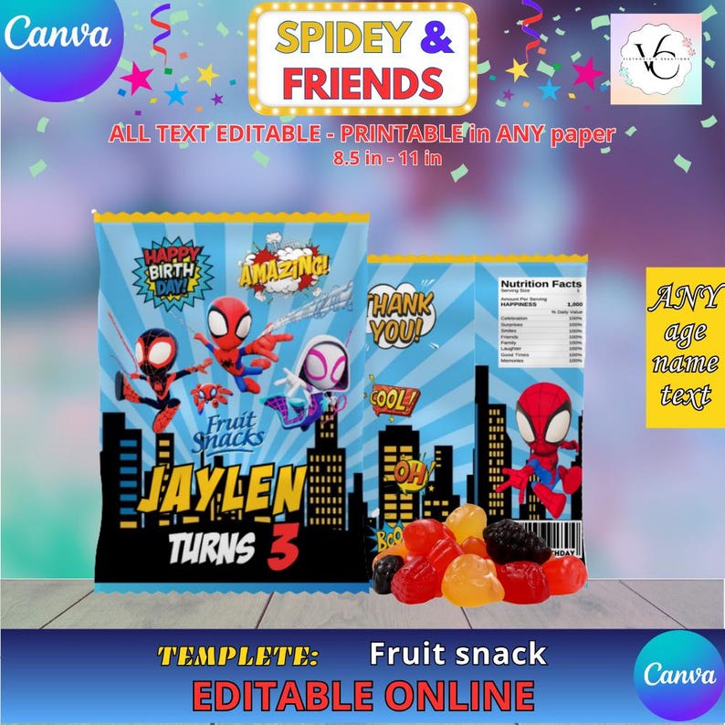 Spidey and Friends - Fruit Snack Template, EDIT Yourself in CANVA ...