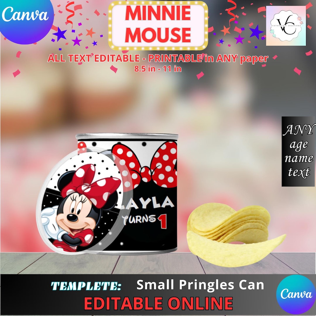 Party Labels - Minnie Mouse Red - Pringles Small Can Template, EDIT ...