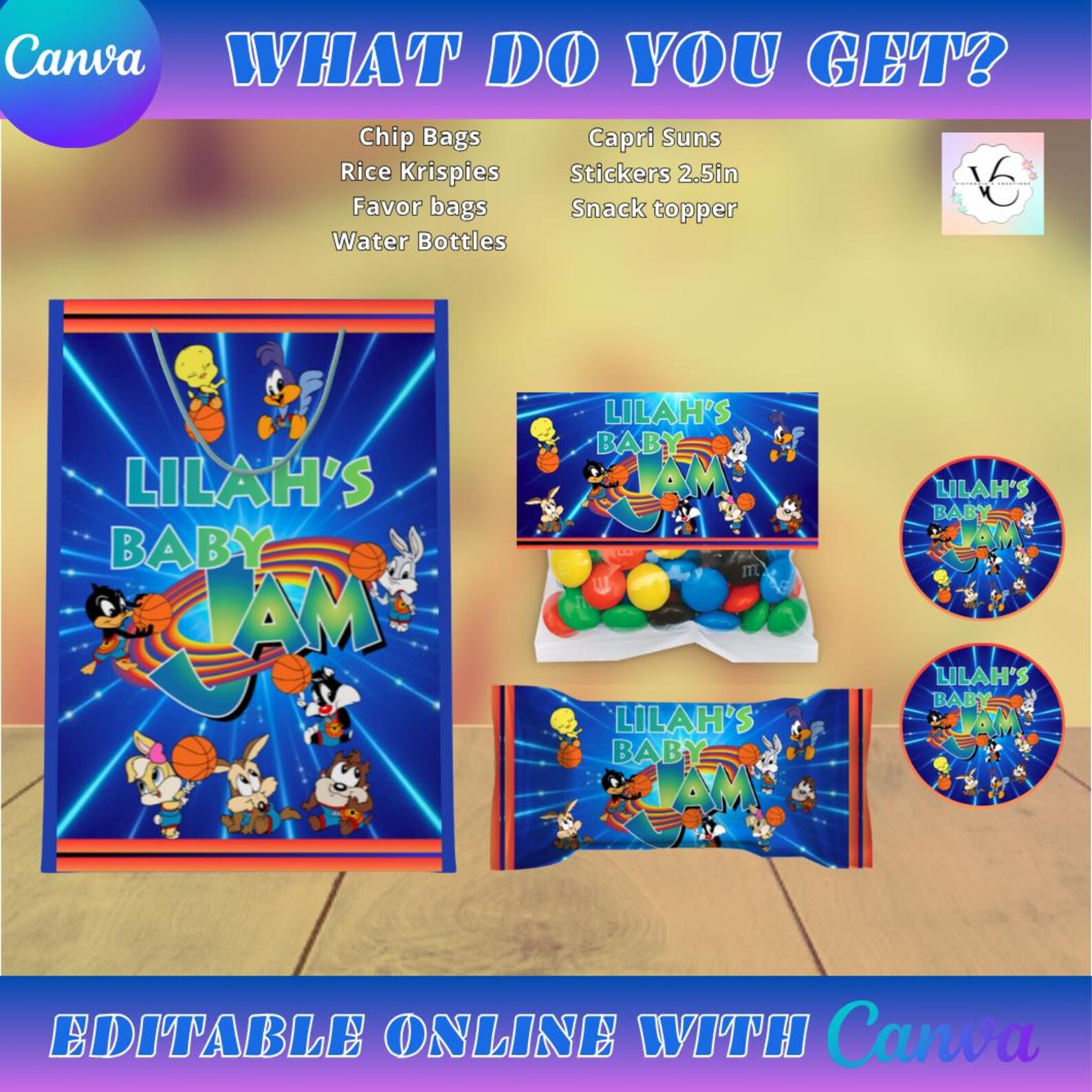 Baby Space Jam 7 Party Favors: Chips, Water, Juice and More. Editable ...