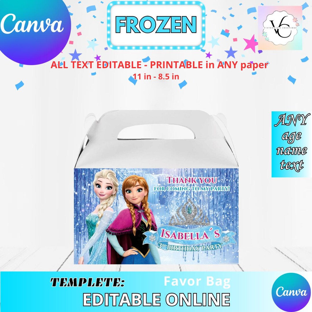 Frozen Elsa and Anna - Gable Box Template, EDIT Yourself in CANVA ...