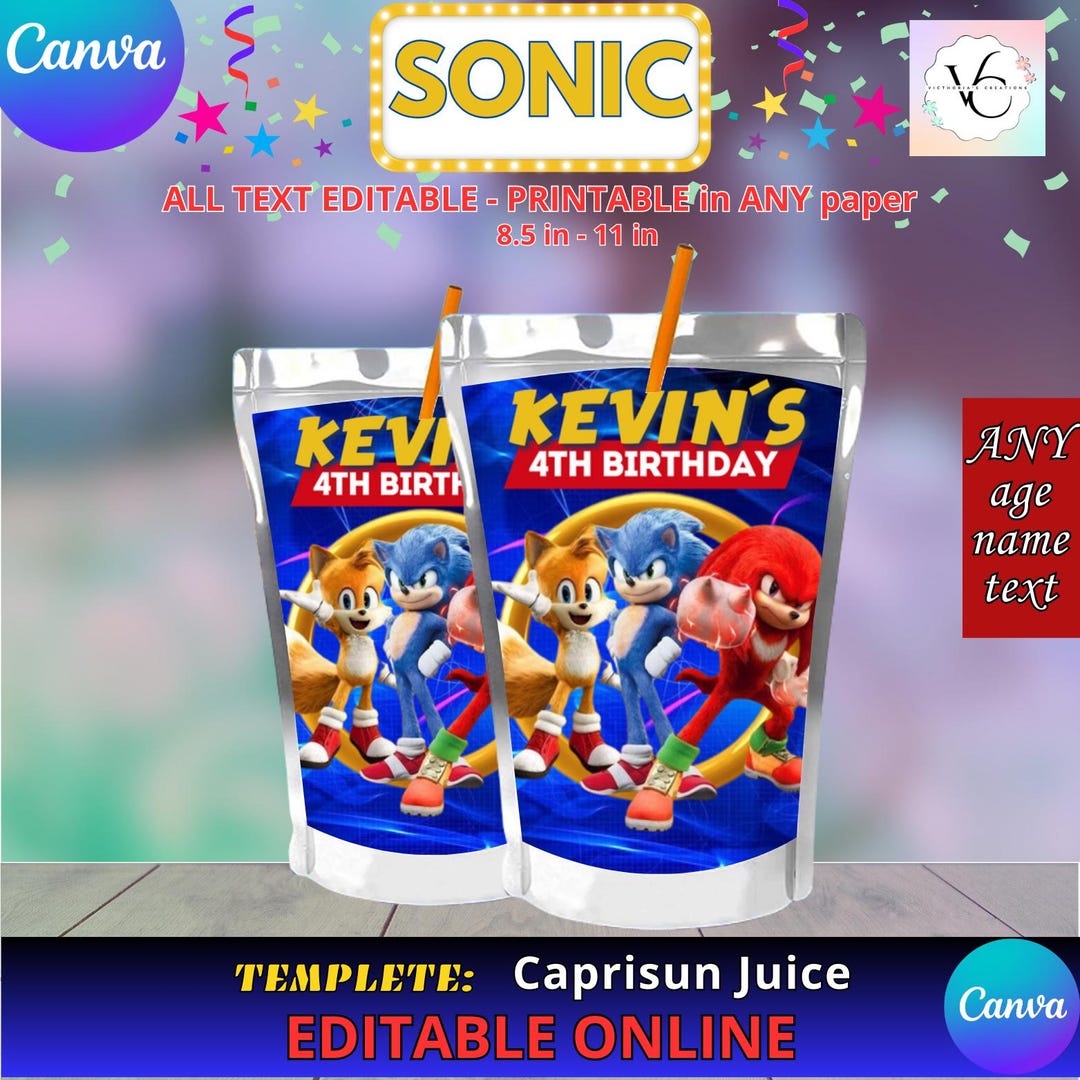 Party Labels - Sonic - Chips Bag Template, EDIT Yourself in CANVA ...