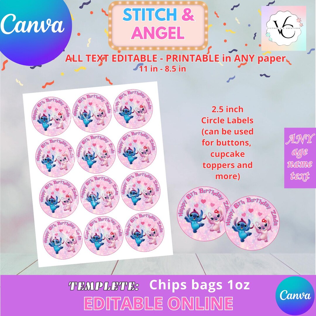 Lilo and Angel Chips Stickers 2.5in Template, EDIT Yourself in CANVA ...