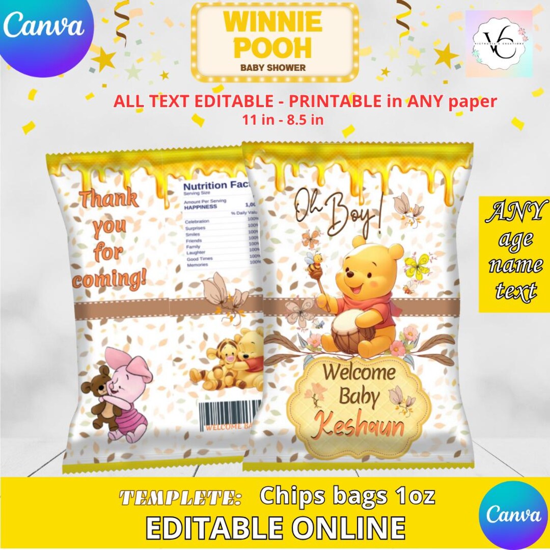 Baby Winnie the Pooh - Chips Bag Template, EDIT Yourself in CANVA - Etsy