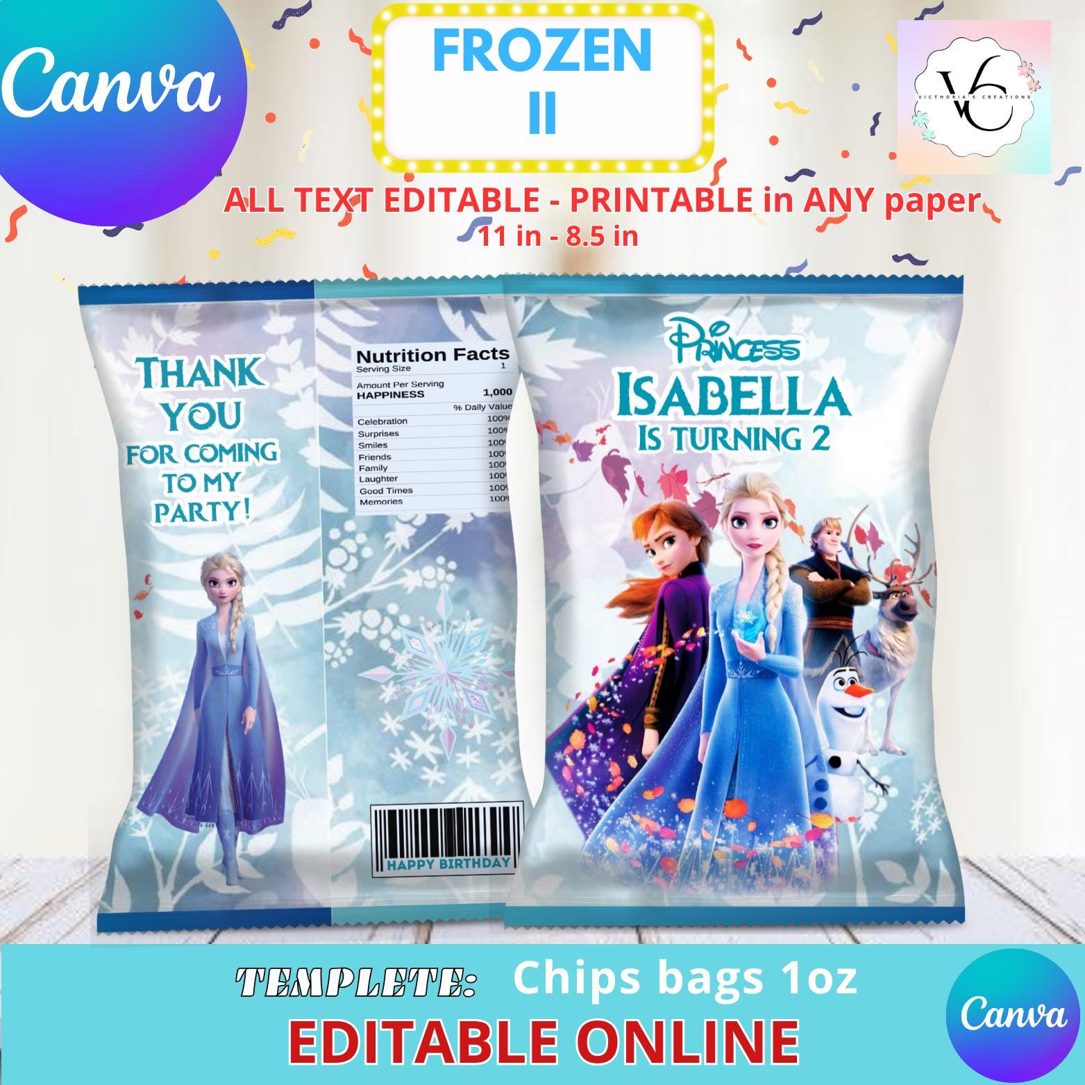 Frozen Chips Bag Template, EDIT Yourself in CANVA. Party Kit. Online ...