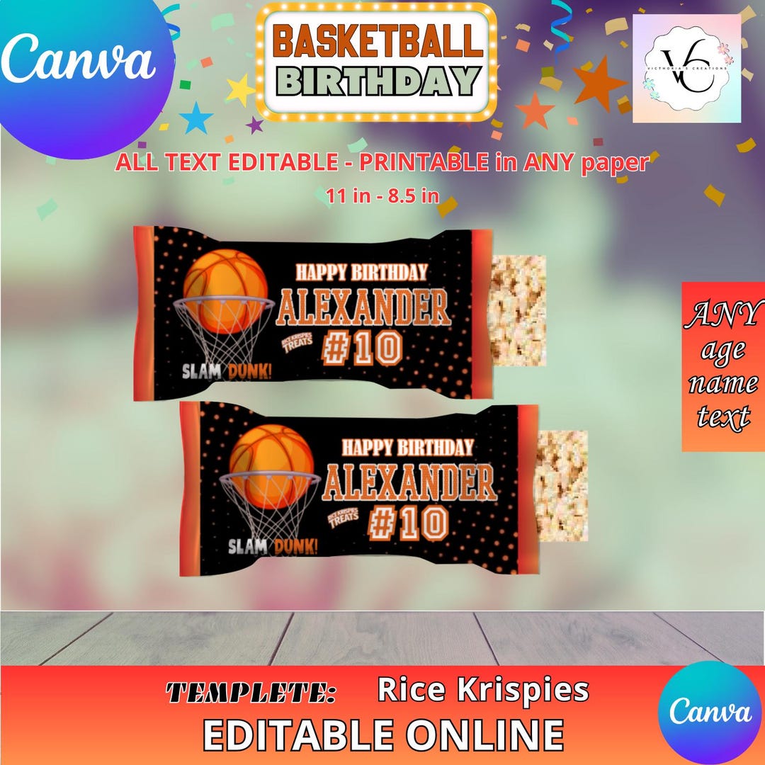 Basketball - Rice Krispies Treats Template, EDIT Yourself in CANVA - Etsy