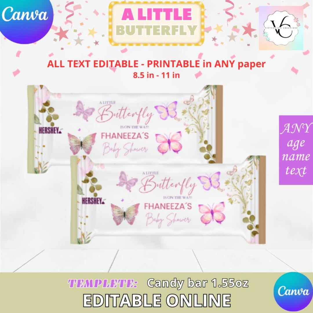 Baby Shower Rainbow Butterfly - Candy Bar Template, EDIT Yourself in ...