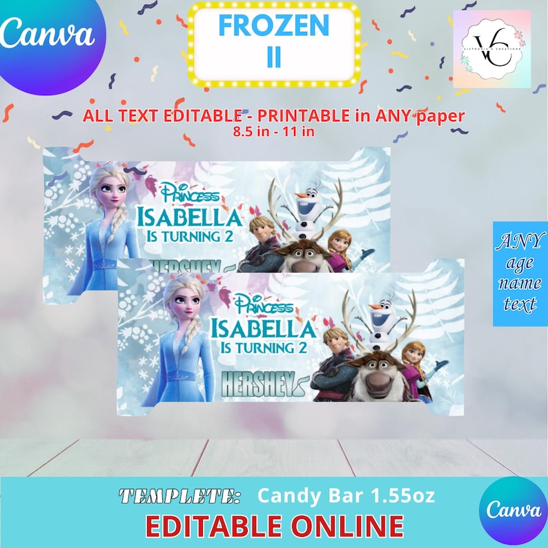 Frozen - Candy Bar Template, EDIT Yourself in CANVA - Etsy