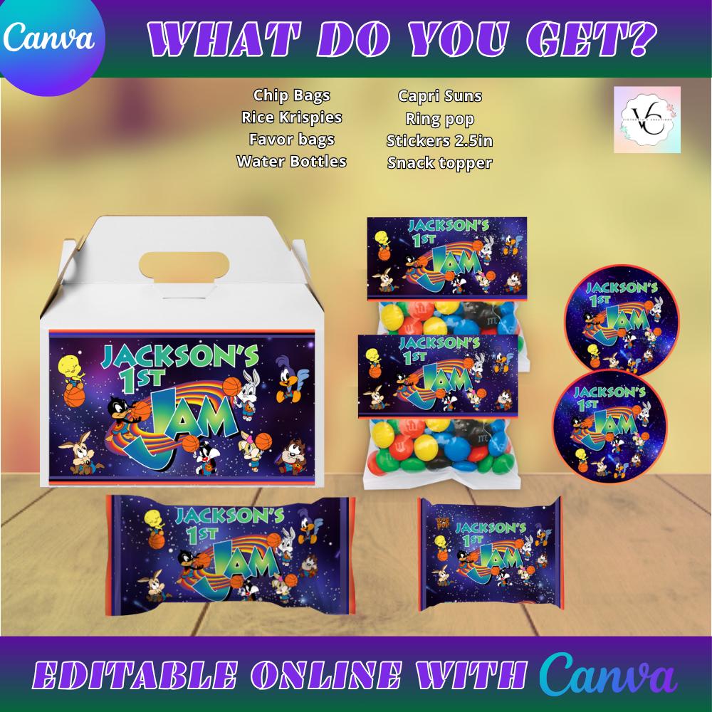 Space Jam 8 Party Favors: Chips, Water, Juice and More. Editable in ...