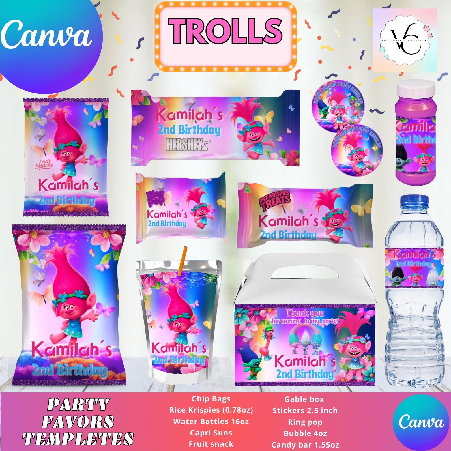Party Labels - Trolls - 10 Party Favor Labels - Digital Download- PDF ...