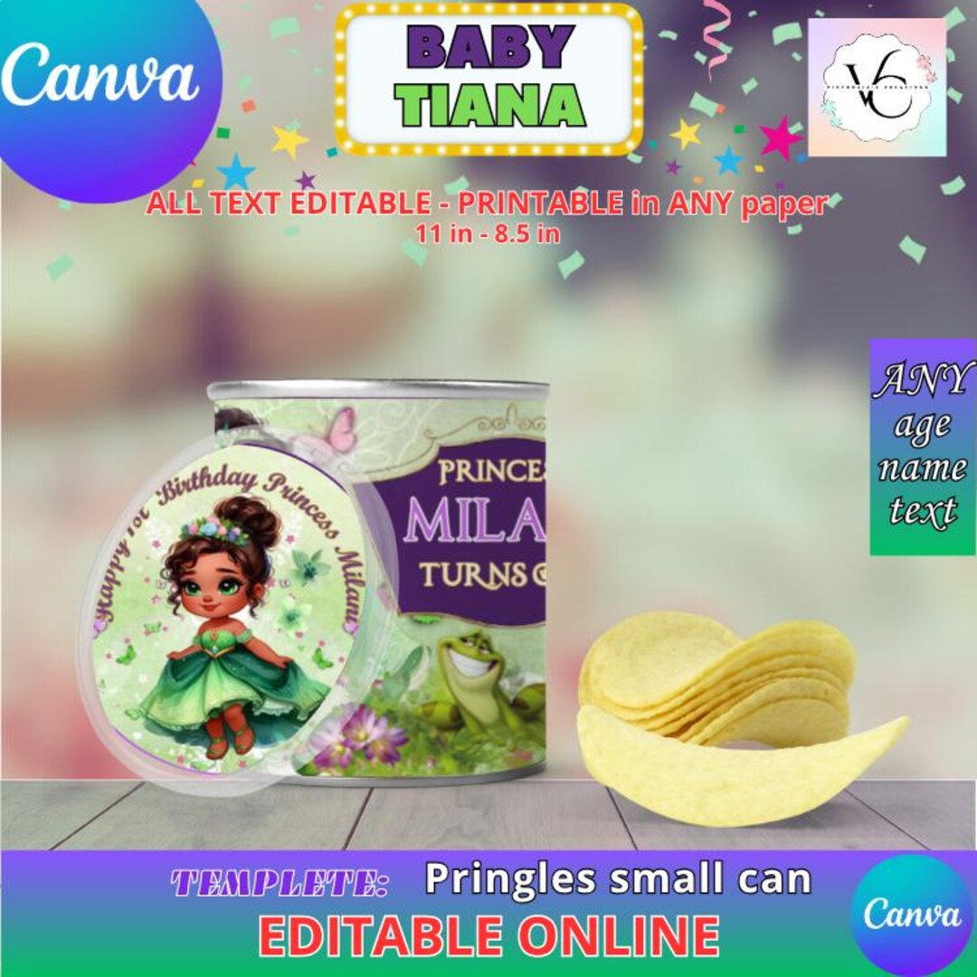 Princess Baby Tiana - Pringles Small Can Template, EDIT Yourself in ...