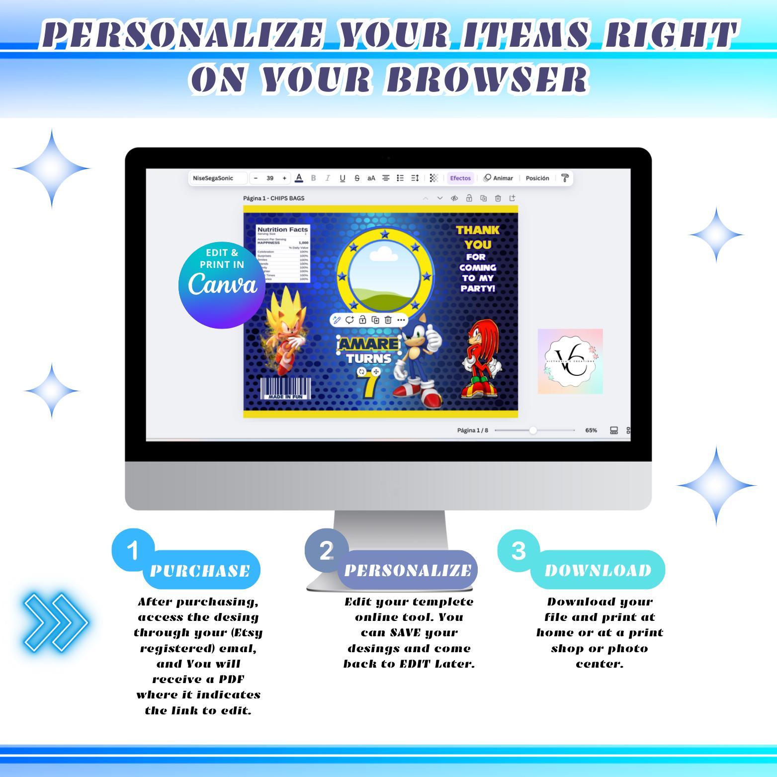 Party Labels - Sonic With Photo - 8 Party Favor Labels - Digital ...