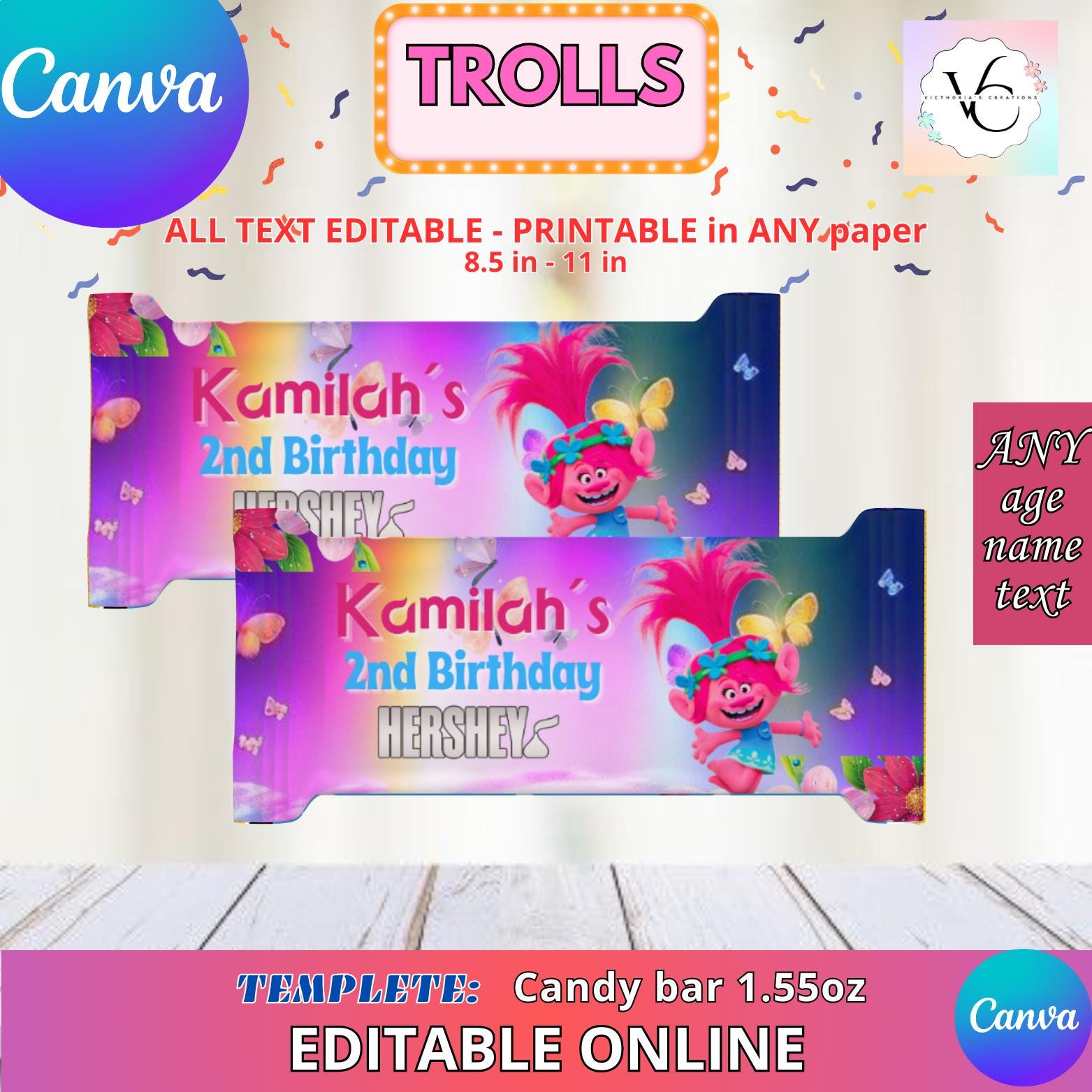 Party Labels - Trolls - Candy Bar Template, EDIT Yourself in CANVA - Etsy