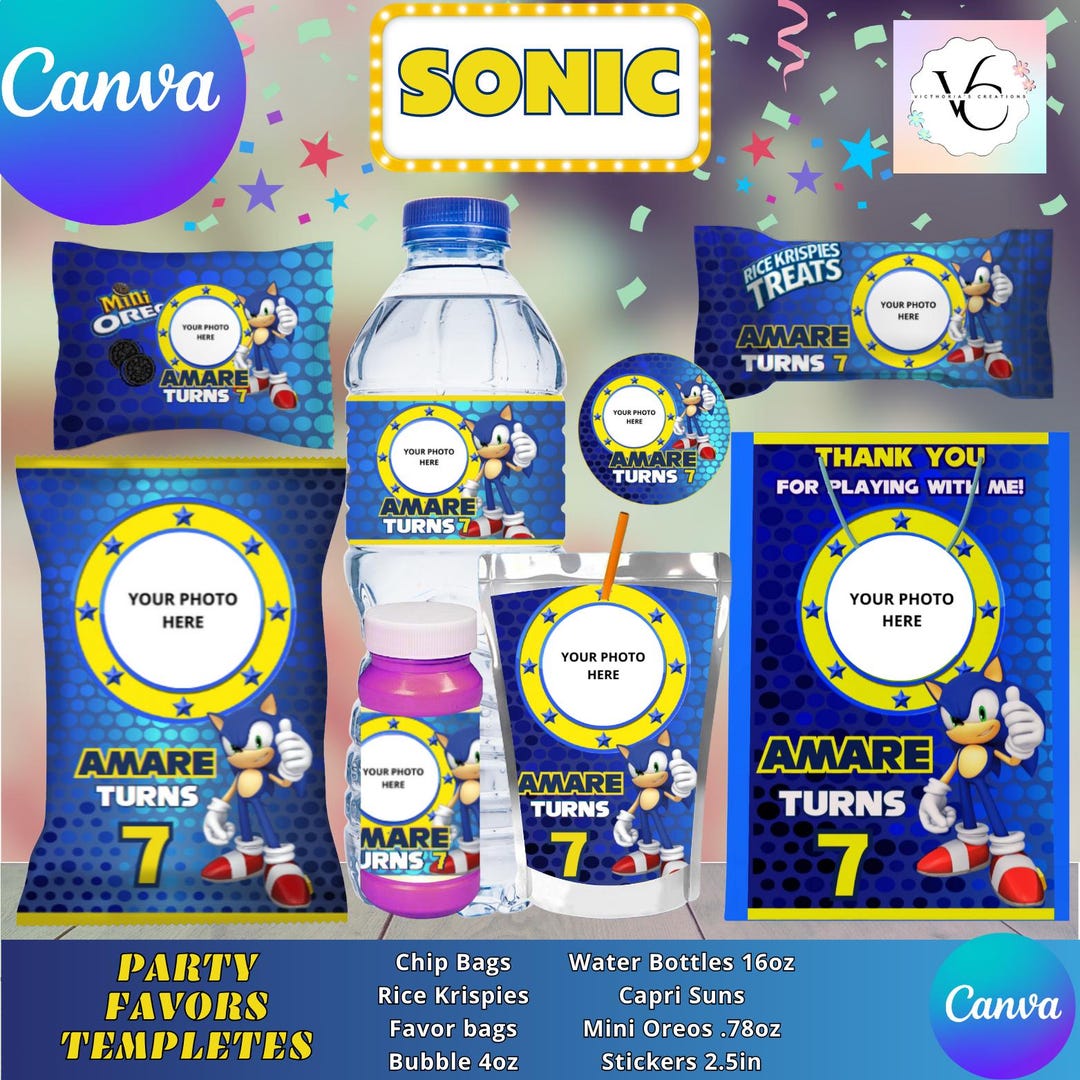 Party Labels - Sonic With Photo - 8 Party Favor Labels - Digital ...