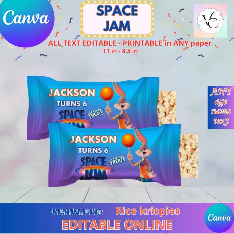 Space Jam - Rice Krispies Treats Template, EDIT Yourself in CANVA ...