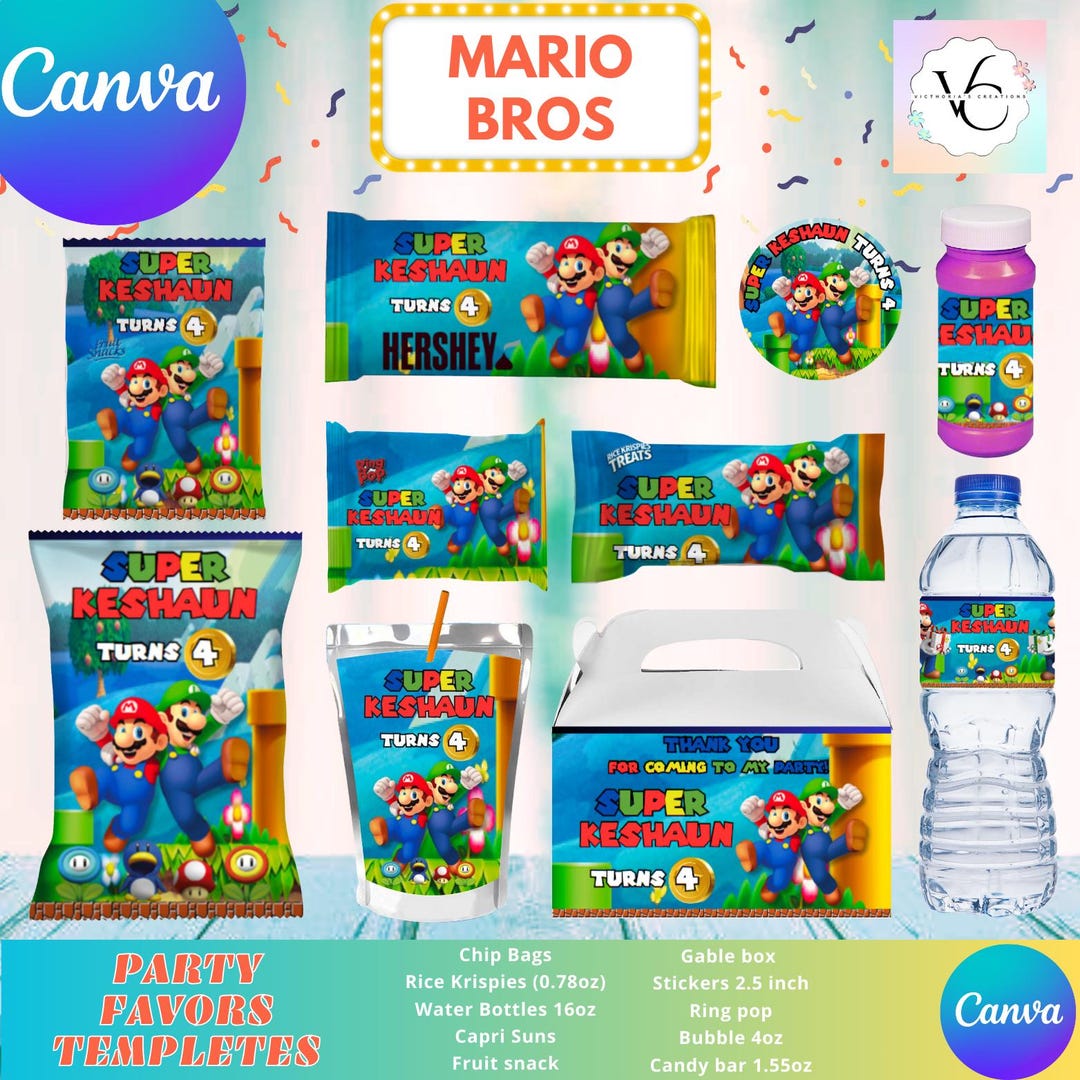 Mario Birthday- 10 Party Favor Labels - Digital Download- PDF Files - Etsy