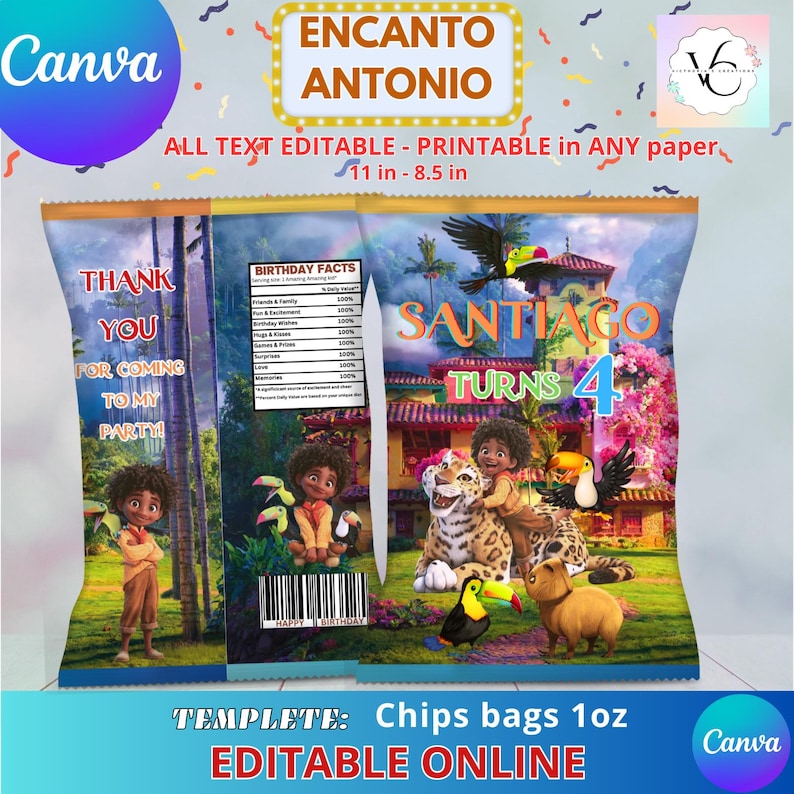 Encanto Antonio chips bag Template, EDIT Yourself in CANVA. Party Kit ...