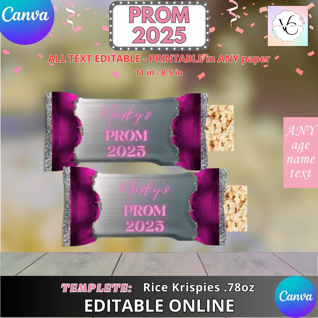 Prom 2025 - Rice Krispies Treats Template, EDIT Yourself in CANVA - Etsy