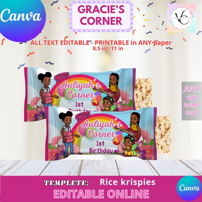Party Labels - Kids Corner - Birthday- GIRL Birthday - Rice Krispies ...