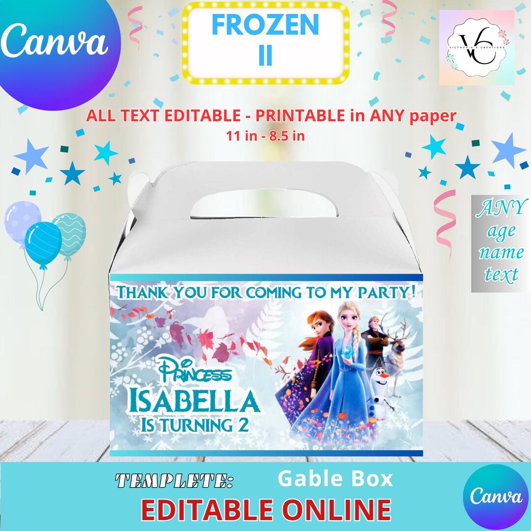 Frozen - Gable Box Template, Edit Yourself in CANVA. Party Kit. Instant ...