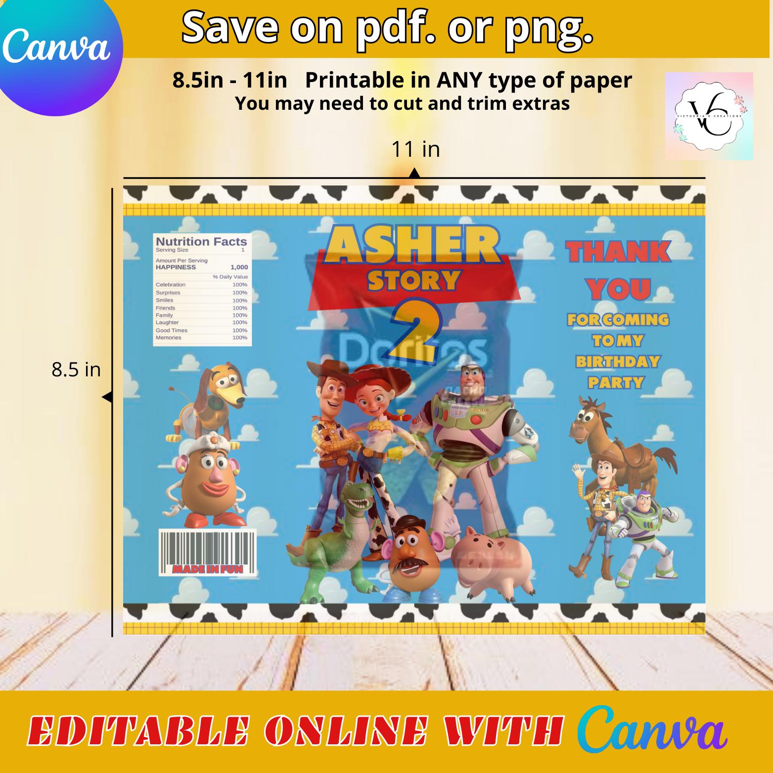 Party Labels - Toy Story - Chips Bag Template, EDIT Yourself in CANVA ...